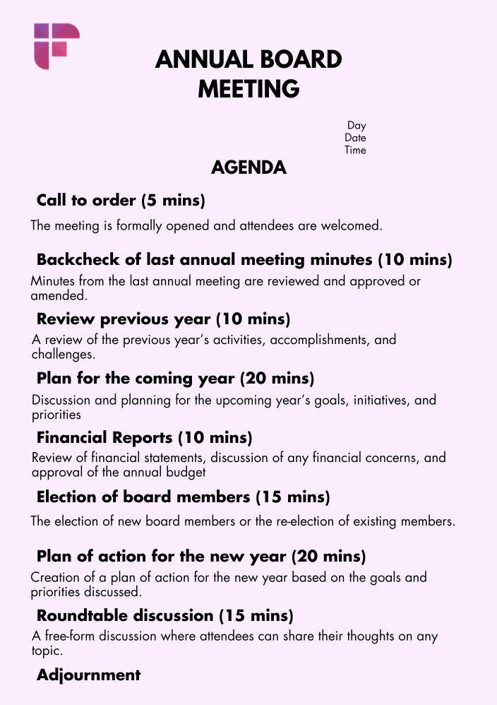 8 Free Board Meeting Agenda Templates | Fireflies.ai
